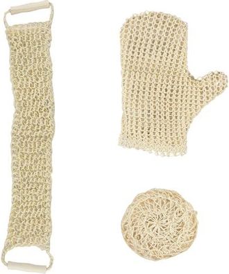 MSV Peeling-Badeset 3-teilig - Nat&uuml;rlicher Sisal - &Oslash;13 cm Schwamm, 18 x 22 cm Handschuh, 12 x 60 cm R&uuml;ckenb&uuml;rste - F&uuml;r strahlende Haut