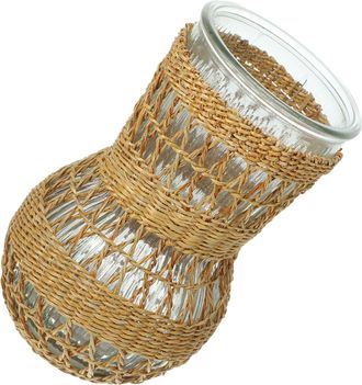 NUOBESTY DECHOUS Transparente Glasvase mit Handgewebtem Rattan&uuml;berzug Rustikale Bodenvase im Landhausstil Dekorativer Blumenhalter f&uuml;r Pampasgras Tulpen und Tr