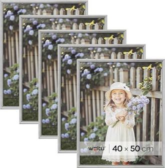 Woltu Lot de 5 Cadre Photo 40x50cm Cadre en Bois Massif avec Passe Partout, Suspendre Horizontalement ou Verticalement, D&eacute;coration Murale ou sur Table, Arge