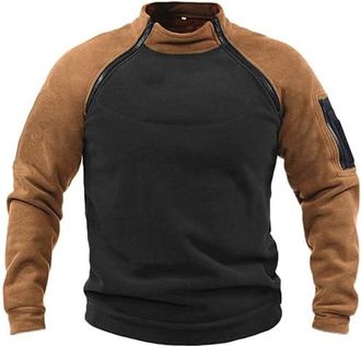 Generic Hauts en polaire pour homme, veste pelucheuse dautomne et dhiver, version ample, manches doubles, couleurs assorties, chaud, respirant, haut à manches