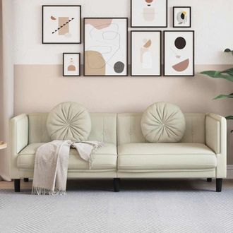vidaXL Sofa mit Kissen 3-Sitzer Creme Samt - Vidaxl