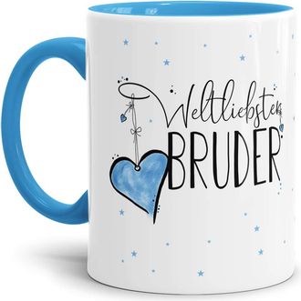 Tassendruck Tasse mit Spruch für den Weltbesten Bruder - Kaffeetasse/Familie/Geschenk-Idee/Mug/Cup/Innen & Henkel Hellblau