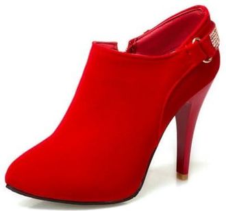 Generic Eleagnt Escarpins &agrave; talon aiguille &agrave; bout pointu avec strass et fermeture &eacute;clair lat&eacute;rale pour femme, Rouge, 40.5 EU