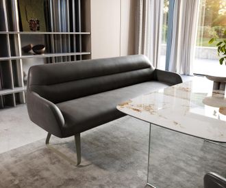 DELIFE Esszimmerbank Taya-Flex 200 cm Mikrofaser Anthrazit Vintage Kufengestell flach Effektfinish Titan Taschenfederkern, B&auml;nke