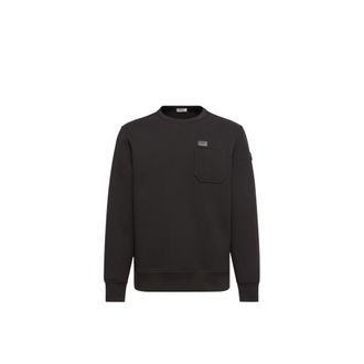 Moncler Moncler Leather Logo Tag Cotton Blend Sweatshirt, Men, Black, Size: 3xl