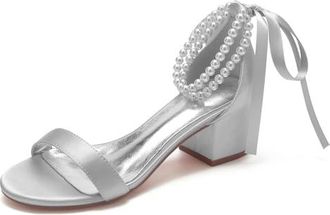 Miyoopark Femmes Chaussures de mariage perles Talon bas Sandales de soirée, argent, 37.5 EU
