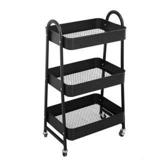 SVITA Servierwagen mit Rollen 3 Ebenen Metall K&uuml;chenwagen klein Allzweckwagen mit K&ouml;rben Rollwagen Badezimmer Regal Schwarz