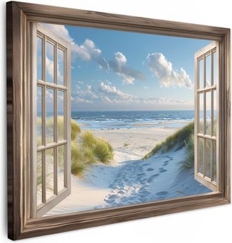 MuchoWow © Leinwand 40x30 cm Deko Schlafzimmer Aesthetic Leinwandbilder Wohnzimmer Gemälde Foto Geschenk Living Room Decoration Doorkijk - Strand - Raam - Duin