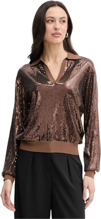 Liu Jo Top &agrave; Sequins - Femme - Blouses et Chemises - Brun - Taille: 36 FR