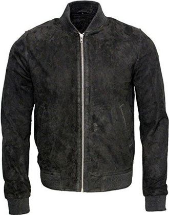 Infinity Les Hommes Noir en Cuir de Chèvre Bomber Varsity Veste 3XL