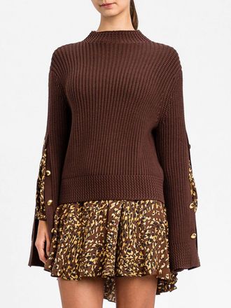 Twinset Pull en viscose m&eacute;lang&eacute;e &agrave; col montant et boutons m&eacute;talliques