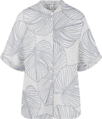 Bomboogie Femme, Blouses et Chemises, Blanc, Taille: 44 FR Chemise en lin &agrave; col Mao