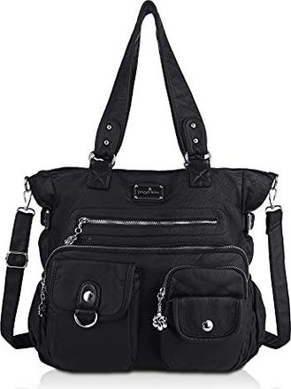 Angel Kiss Hobo Sac à main pour femme en cuir synthétique souple avec poignée supérieure, noir, Taille unique