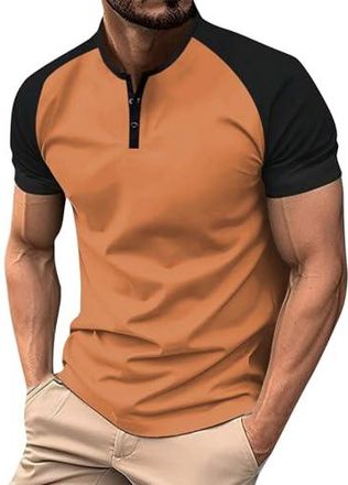 Generic Chemise basique boutonn&eacute;e pour homme, v&ecirc;tement de travail d&eacute;contract&eacute;, polo vintage, l&eacute;ger et respirant, tuniques de vacances, Orange, XXL