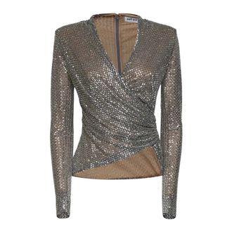 Self Portrait Rhinestone Wickeloberteil - - Tops - Damen - Grau - 2XS
