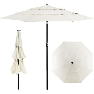 Costway Costway - Parasol de Terrasse 3M &agrave; 3 Niveaux, Parapluie dext&eacute;rieur Double Ventil&eacute; Inclinaison &agrave; Bouton-poussoir, 8 Baleines Robustes Manivelle