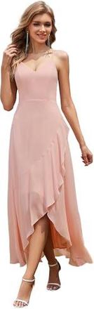 Ever-pretty Robe de Demoiselle dhonneur Longue Col V Asymétrique Bretelles Mousseline pour Femme Rose 40