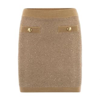 Elisabetta Franchi Verzierte Mini-Strickrock mit Knopfleistentaschen - - Skirts - Damen - Beige - L