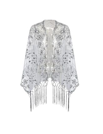 Babeyond 1920er Jahre Pailletten Pfau Schal Wraps Fransen Abendumhang Hochzeit Braut Schal Schal f&uuml;r Abendkleider Party, grau, Einheitsgr&ouml;&szlig;e