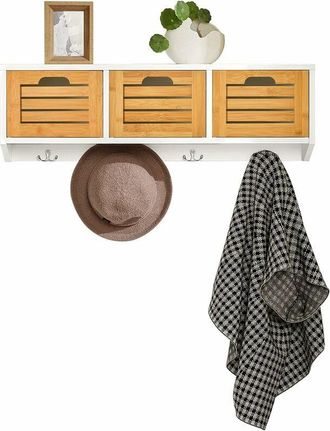 SoBuy FHK19-WN Wandgarderobe Flurgarderobe Kleiderhaken H&auml;ngeregal mit 3 K&ouml;rben und 4 Haken Garderobe natur bht ca.: 80x25x20cm - Sobuy