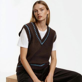 La Redoute Collections Pull Col V Sans Manches En Grosse Maille