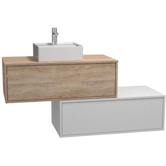 Vente-Unique Vente-unique - Meuble de salle de bain suspendu blanc et naturel clair avec simple vasque carr&eacute;e et deux tiroirs - 94 cm - teana ii