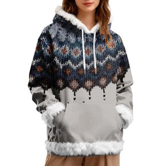 Generic Sweat à capuche surdimensionné à motif floral pour femme, coupe ample, manches longues, pull à manches longues, blanc, 3XL