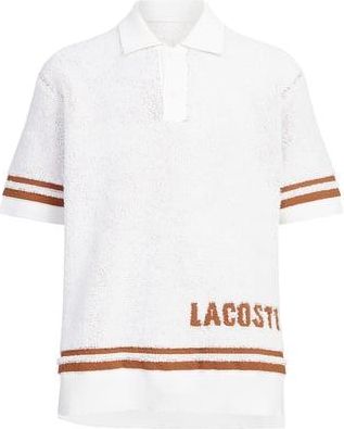 Lacoste Pull maille bouclette &eacute;ponge &agrave; col polo en coton m&eacute;lang&eacute;