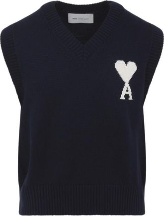 Ami Homme, Pulls, Bleu, Taille: M Sleeveless V Neck Sweater