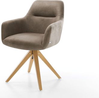 DELIFE Esszimmerstuhl Pejo-Flex Mikrofaser Taupe Vintage Holzgestell kantig Natur Taschenfederkern, Esszimmerst&uuml;hle