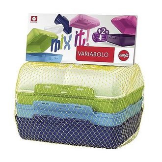Emsa Emsa 517053 Variabolo Lot de 4 récipients alimentaires pour garçons, 16 x 11 x 4 cm, peuvent être ouverts des deux côtés, peuvent être empilés pour ga