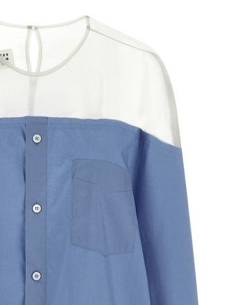 Maison Margiela Tulle-Insert Cotton Poplin Shirt - Blue
