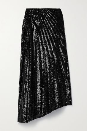A.L.C. Jupe Midi Asymétrique Plissée En Tulle À Sequins Tori - Noir