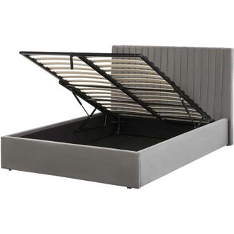 Beliani Polsterbett Grau Samtstoff 140 x 200 cm mit Stauraum und Lattenrost gestepptes Kopfteil luxuri&ouml;s elegant modern f&uuml;r Schlafzimmer