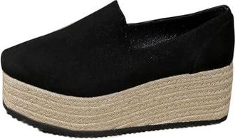 Generic Chaussures compens&eacute;es d&eacute;contract&eacute;es &agrave; enfiler pour femme - Bout rond - Couleur unie - Semelle &eacute;paisse - Confortables - Pour la marche, le travail et l