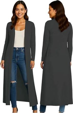 Re Tech UK Gilet Long - pour Femme - col/Manches Longues - Style Boyfriend/l&eacute;ger - Anthracite/Gris fonc&eacute; - XXXL EU 52-54 (Grande Taille)