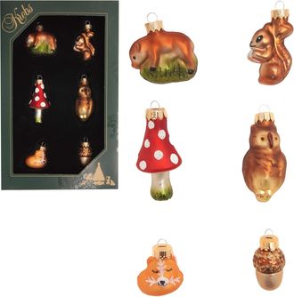 Krebs Glas Lauscha Baumschmuck Waldtiere Mini-Set - Mehrfarbig - 5cm - Handgefertigte mundgeblasene Weihnachtsornamente mit charmanten Tiermotiven f&uuml;r Festliche Dekorati