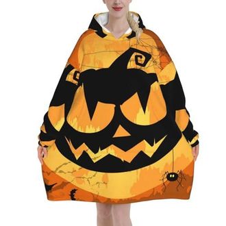 Generic Couverture &agrave; capuche surdimensionn&eacute;e, motif citrouille dHalloween chaude et pelucheuse avec poche gagnante, multicolore