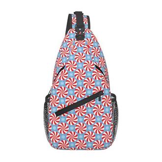 Generic Bonbons En Spirale Rouges Et Blancs, Flocons De Neige De No&euml;l Sac Poitrine D&eacute;contract&eacute; Sling Bag Multifonctionnel Sacoche Bandouliere Pour Randonn&eacute;e H