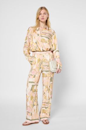 Gerard Darel Pantalon large satin&eacute; imprim&eacute; foulard - LIRA - Kaki moyen