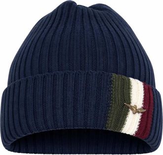 Aeronautica Homme, Accessoires, Bleu, Taille: ONE Size Bonnet en maille c&ocirc;tel&eacute;e avec drapeau tricolore et logo en m&eacute;tal
