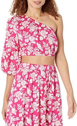 The Drop Haut pour Femme, Coupe Courte Asymétrique Anupa en Coton Motif Floral, Rose Vif, Taille XXL