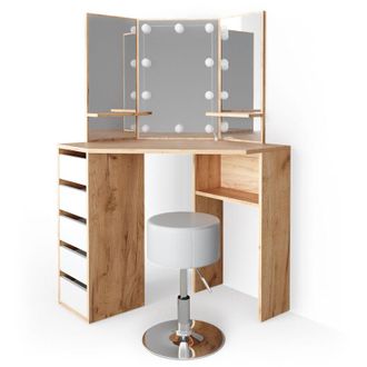 Vicco Coiffeuse Arielle, Chêne de force doré, 110 cm avec éclairage led et tabouret Vicco