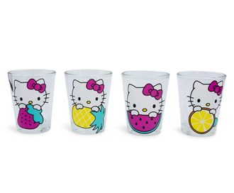 Silver Buffalo Sanrio Hello Kitty Mini-Glas-Set, Erdbeere, Ananas, Wassermelone und Zitrone, 4 St&uuml;ck