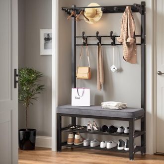 Generic 3-in-1 Industrial Vintage Kleiderst&auml;nder mit Schuhbank Bodenst&uuml;tze f&uuml;r Eingang, Wohnzimmer, Schlafzimmer, Schwarz, 100 cm XSportmode