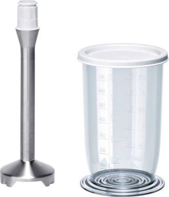 Bosch Edelstahlmixfuß MFZ4060, Sonderzubehör, Vier-Klingen-Messer Quattro Blade, skalierter Mixbecher mit Deckel, passend für Handrührgeräte der Baureihe MF