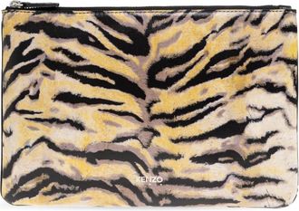 Kenzo Homme, Sacs, Beige, Taille: ONE Size Pochette Tigre en Cuir