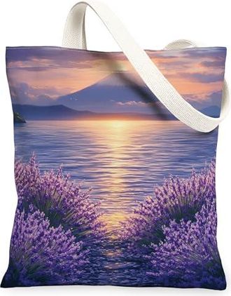 Generic Sac fourre-tout en toile de lavande printani&egrave;re pour le shopping, 33 x 38,1 cm, motif floral, mer, montagne, sac d&eacute;picerie r&eacute;utilisable pour femme, mo