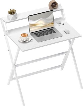HOMCOM Homcom - Bureau informatique design pliable - étagère haute - structure acier effet bois blanc