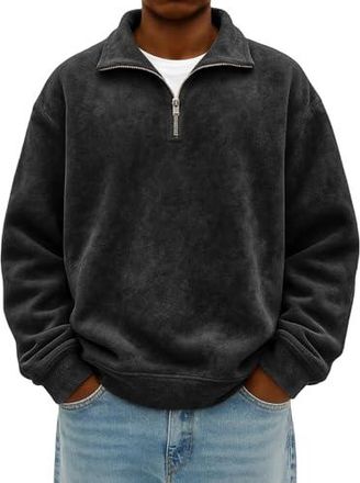 Generic Sweat-shirt pour homme sans capuche - Manches longues - Demi-fermeture &eacute;clair - Col montant - Pull en polaire confortable - T-shirt de sport d&eacute;contrac